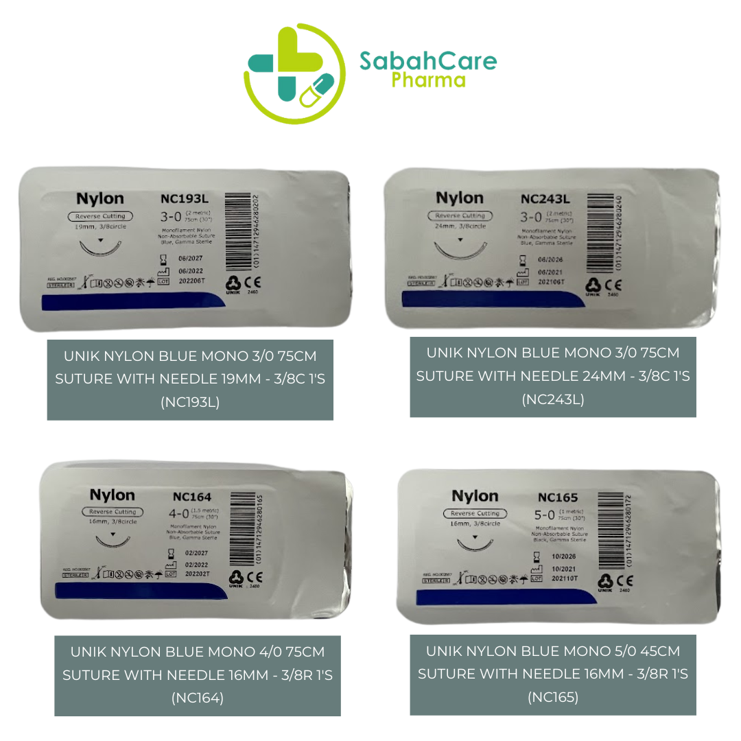 UNIK NYLON BLUE MONO SUTURE WITH NEEDLE - sabahcarepharma