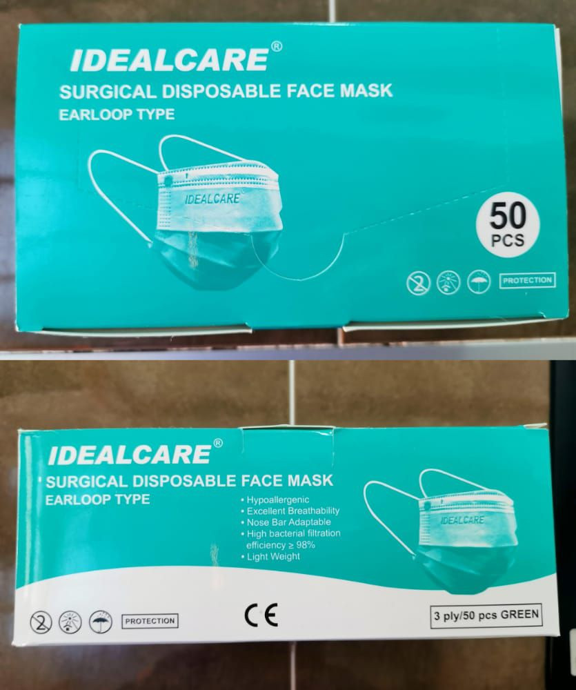 IDEALCARE DISPOSABLE 3PLY SURGICAL FACE MASK TIE-ON/EAR-LOOP 50'S ...