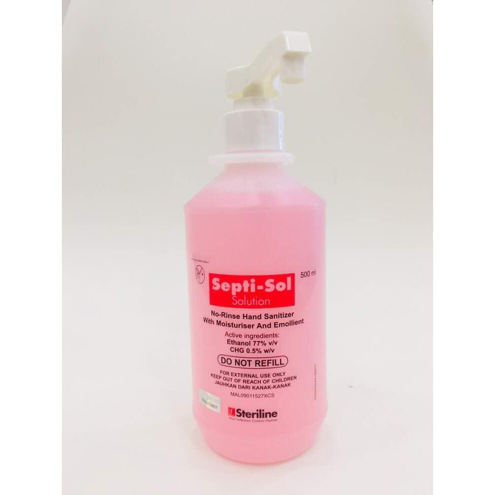 SEPTI-SOL SAFECARE NO-RINSE HAND SANITIZER SOLUTION 500ML (ETHANOL 77% ...